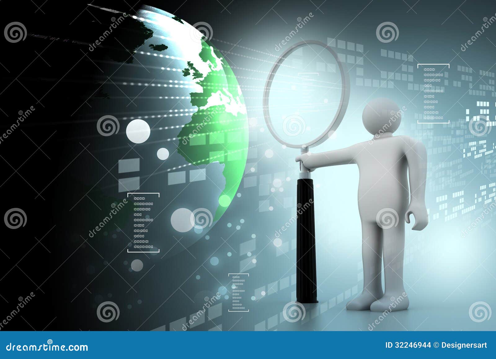 3d Person with a Big Magnifying Glass Stock Illustration - Illustration ...