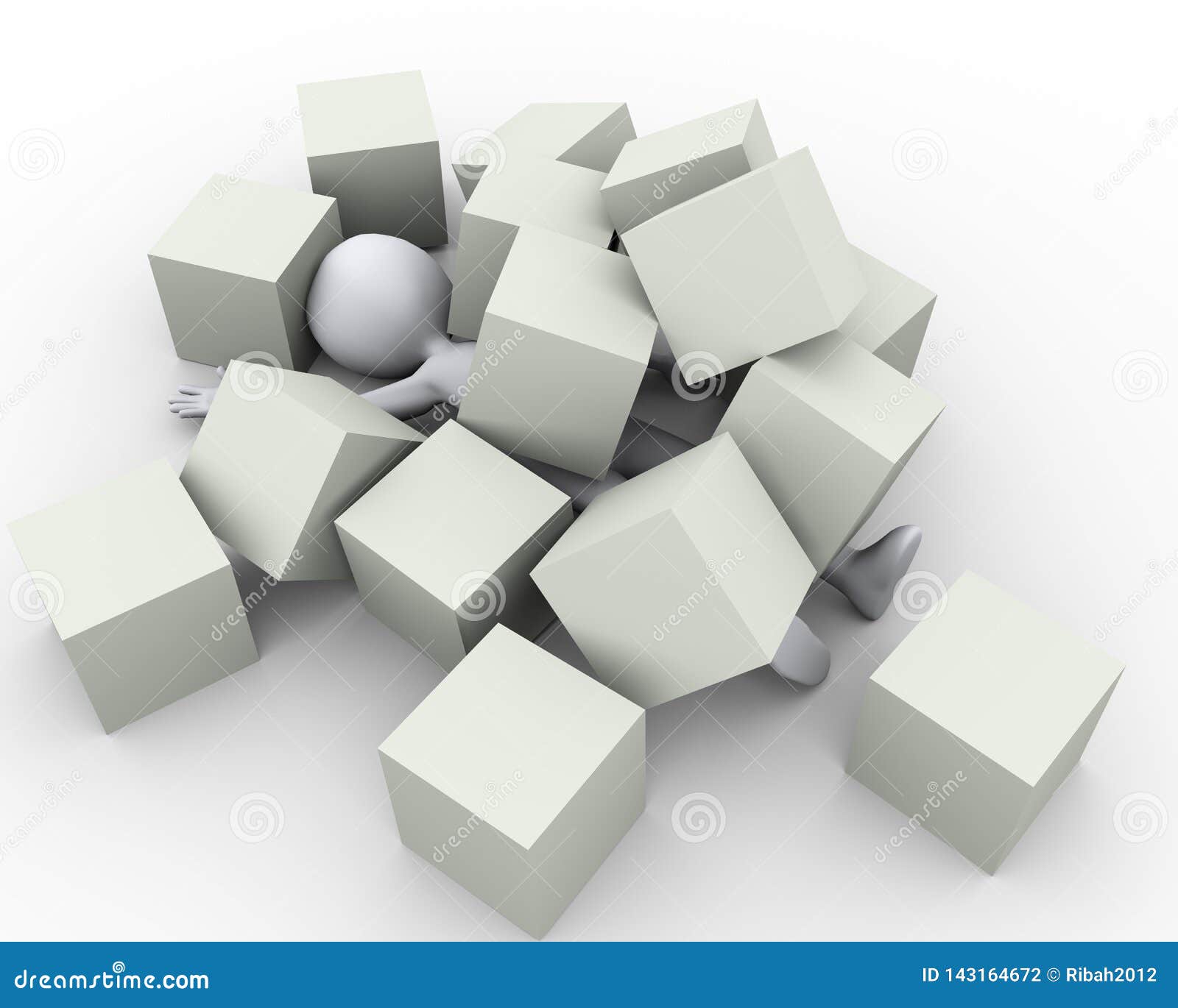 3d Person Covered with Boxes Cubes Stock Illustration - Illustration of ...