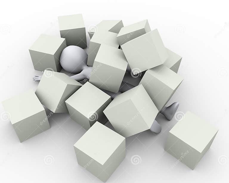 3d Person Covered with Boxes Cubes Stock Illustration - Illustration of ...