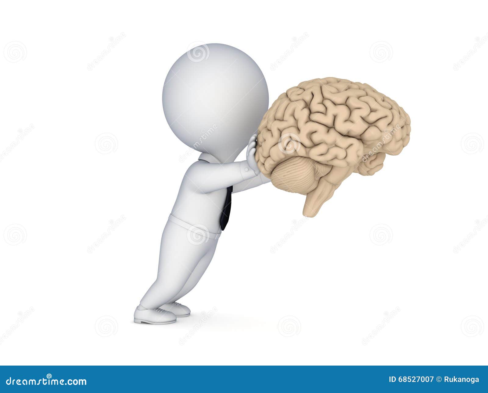 3d Person Pushing a Human Brain. Stock Illustration - Illustration of ...