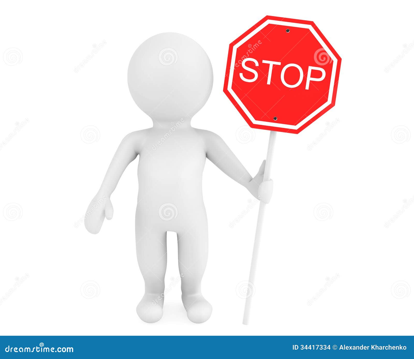 3d Person with Stop Traffic Sign Stock Illustration - Illustration of ...