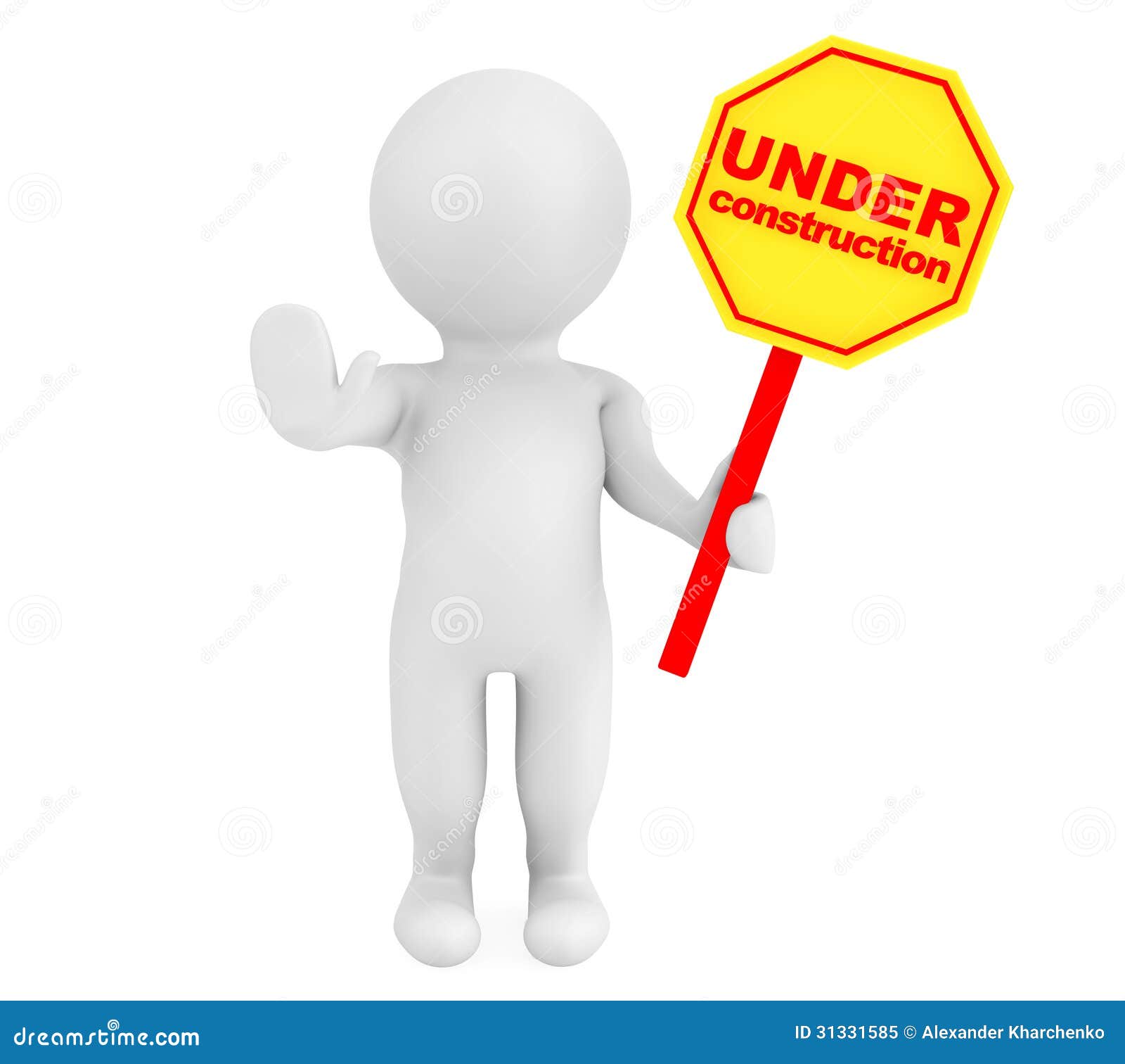3d Person with Under Construction Banner Stock Illustration ...