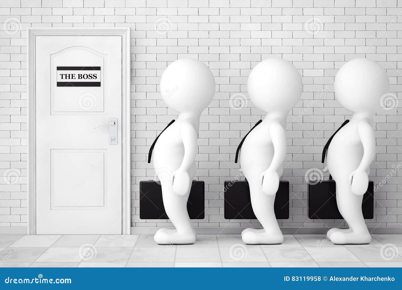 3d Persons in Line Waiting for Boss Interview. 3d Rendering Stock ...
