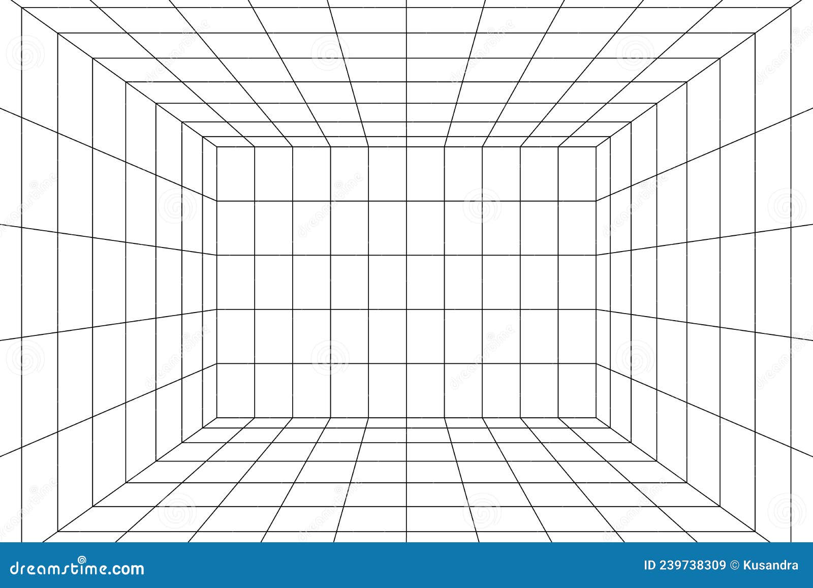 3D Perspective Digital Grid of Room Space with One Point Perspective ...