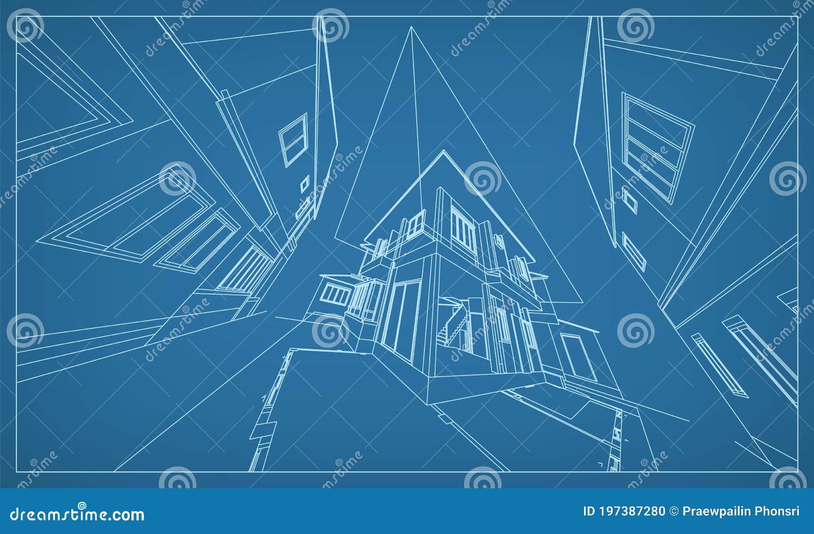 3D Perspective Render of Building Wireframe Structure. Abstract ...