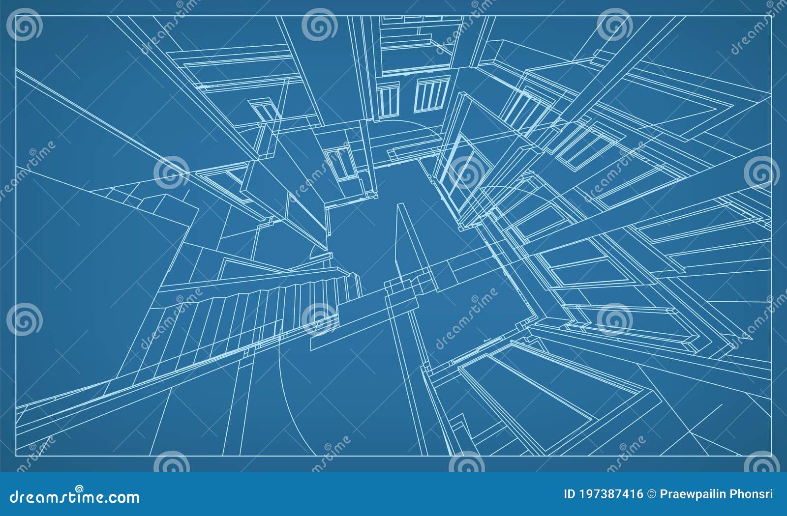 3D Perspective Render Of Building Wireframe Structure. Abstract ...