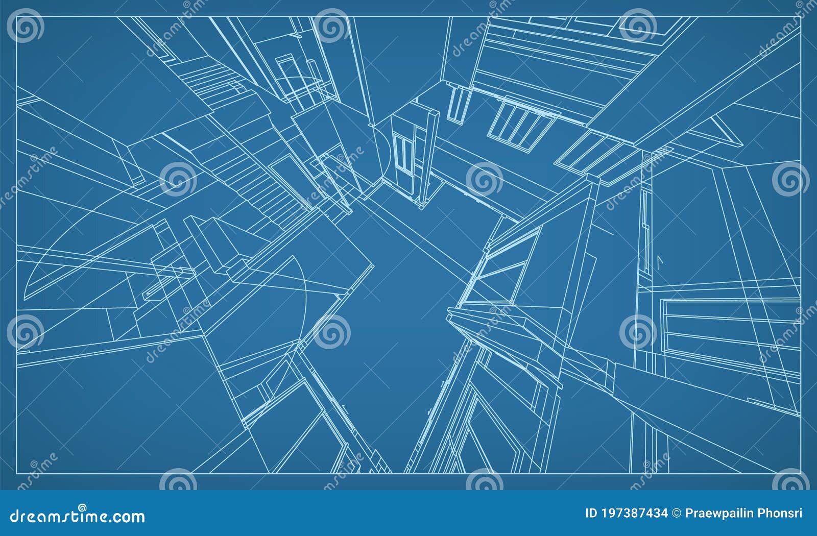 3D Perspective Render of Building Wireframe Structure. Abstract ...