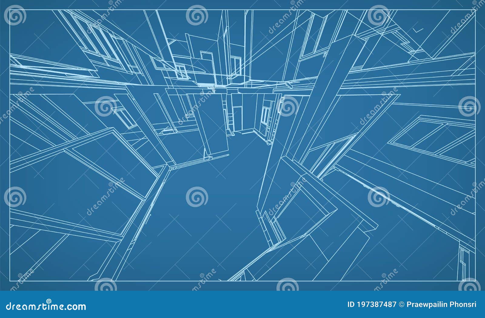 3D Perspective Render of Building Wireframe Structure. Abstract ...