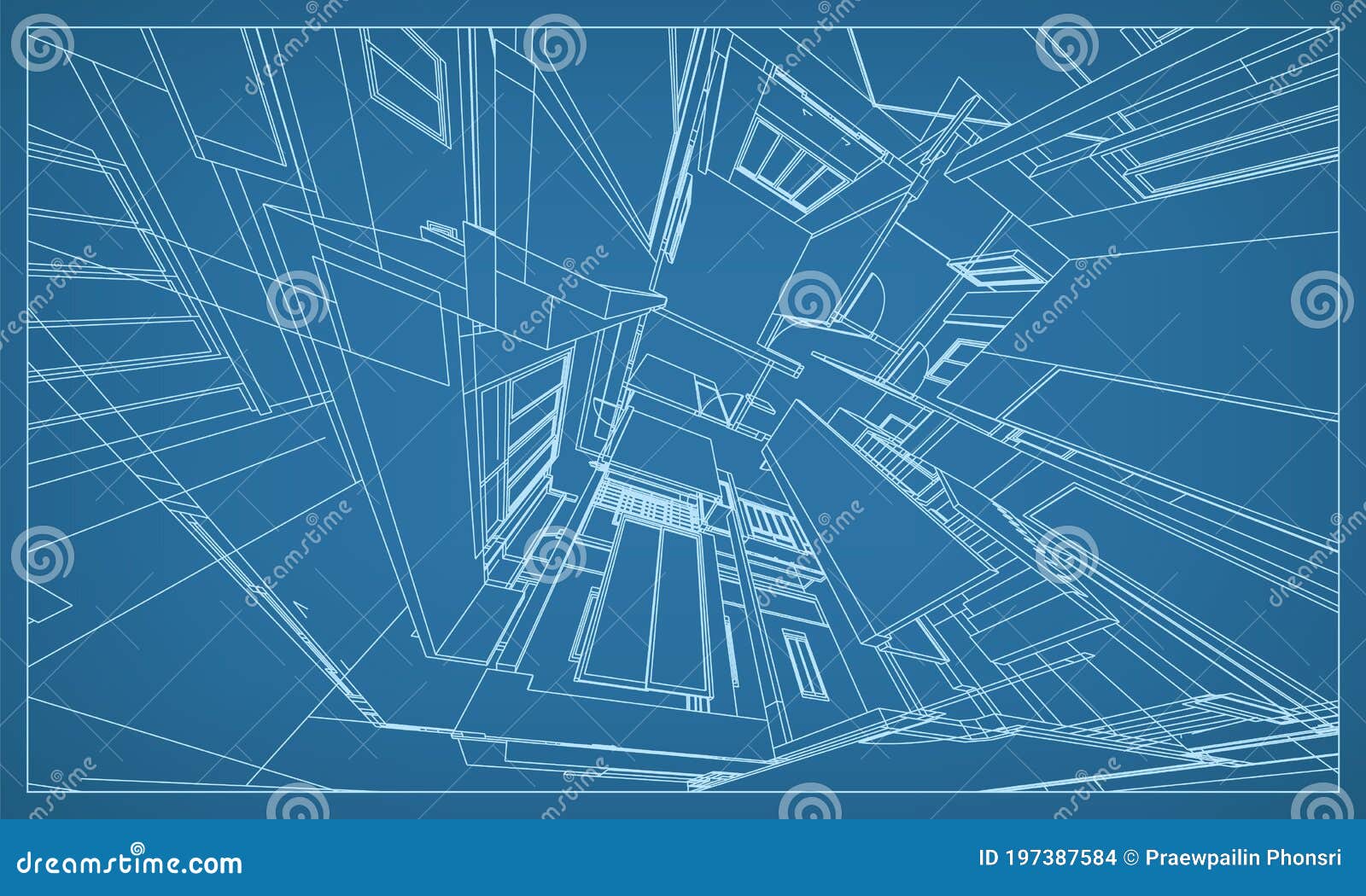 3D Perspective Render of Building Wireframe Structure. Abstract ...