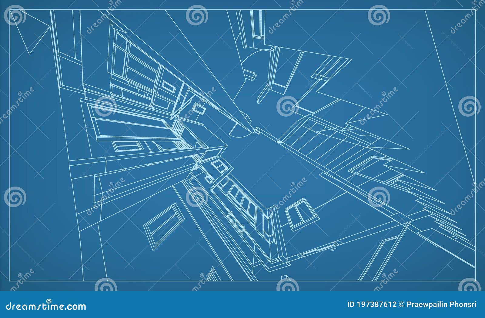 3D Perspective Render of Building Wireframe Structure. Abstract ...