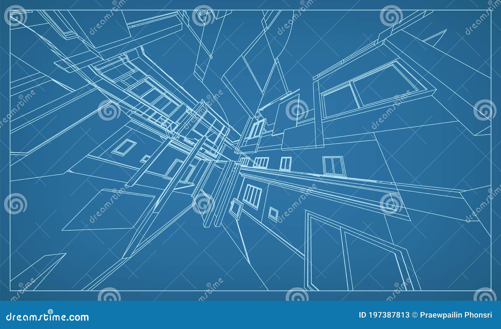 3D Perspective Render of Building Wireframe Structure. Abstract ...
