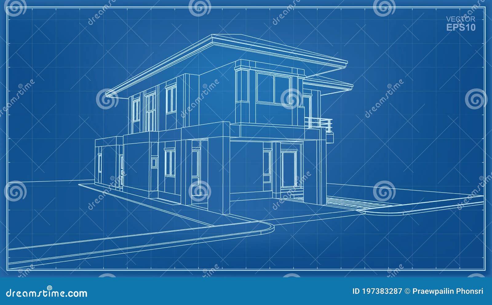 3D Perspective Wireframe of House Exterior. Vector Stock Vector ...