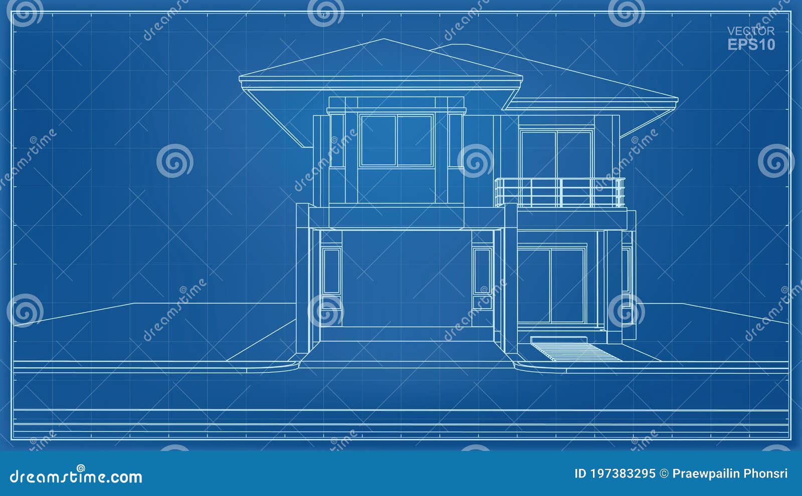 3D Perspective Wireframe of House Exterior. Vector Stock Vector ...