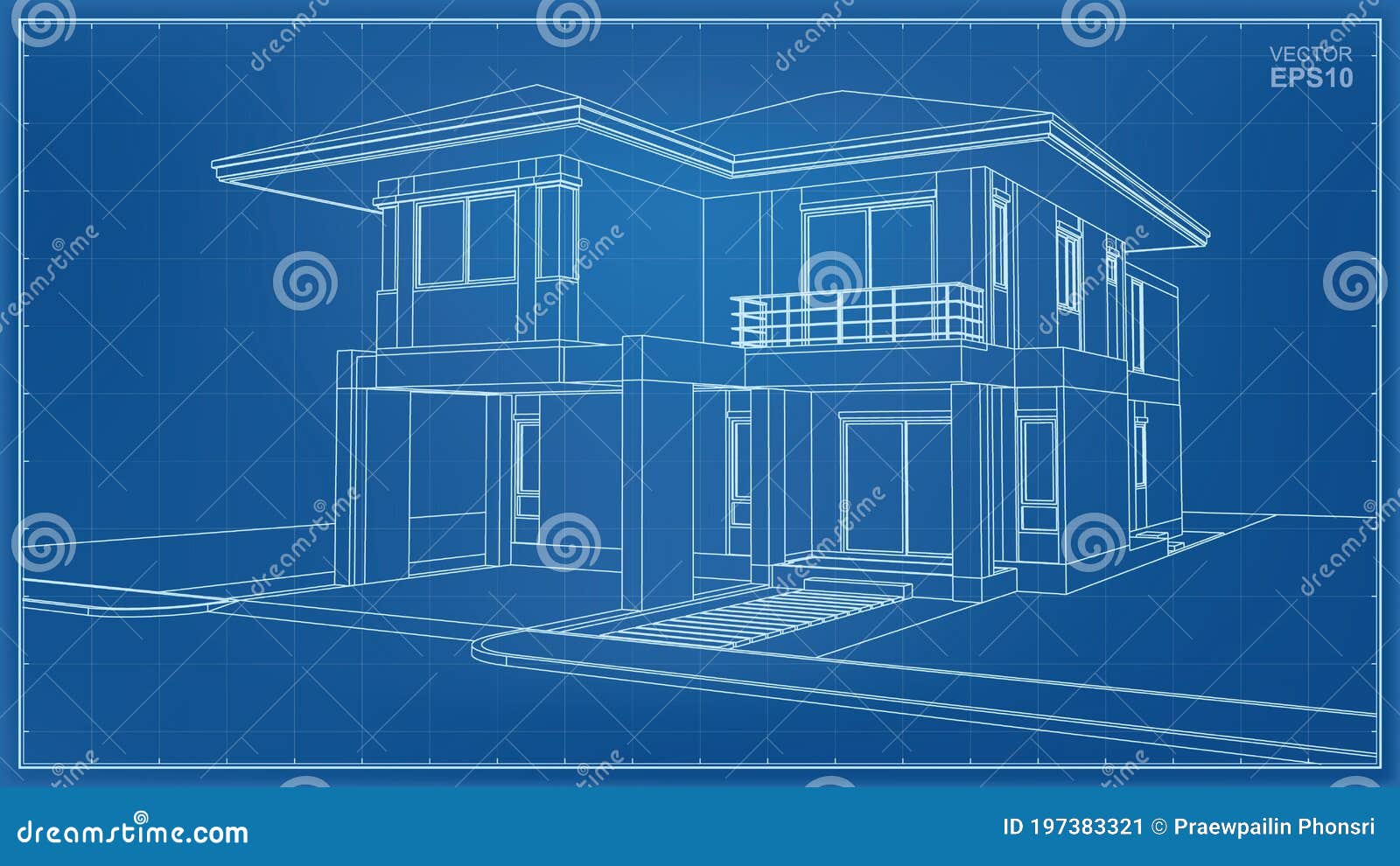 3D Perspective Wireframe of House Exterior. Vector Stock Vector ...