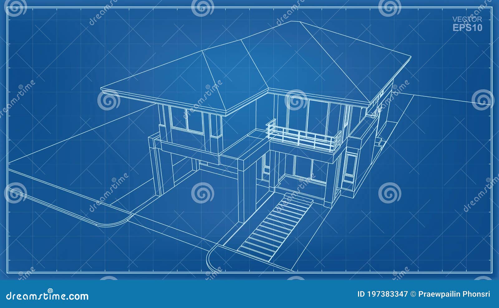 3D Perspective Wireframe of House Exterior. Vector Stock Vector ...