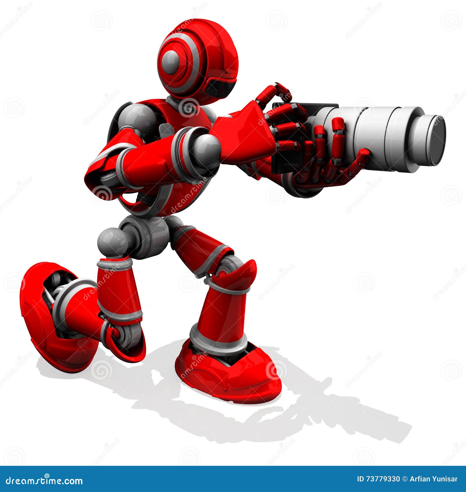 3D Photographer Robot Red Color Pose with Flat Camera White Zoom Lens ...