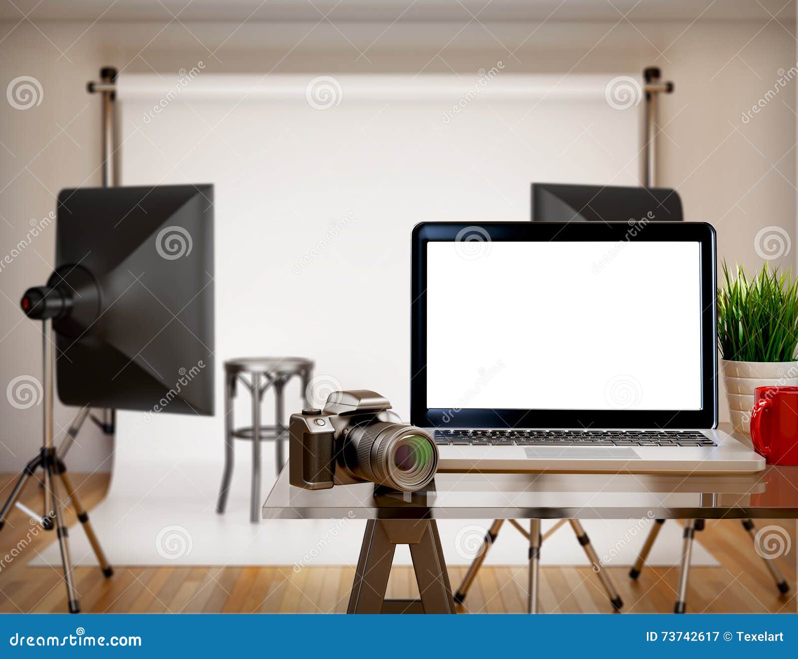 Photography Studio. Photo Backdrop And Spotlight, Realistic Floodlight ...