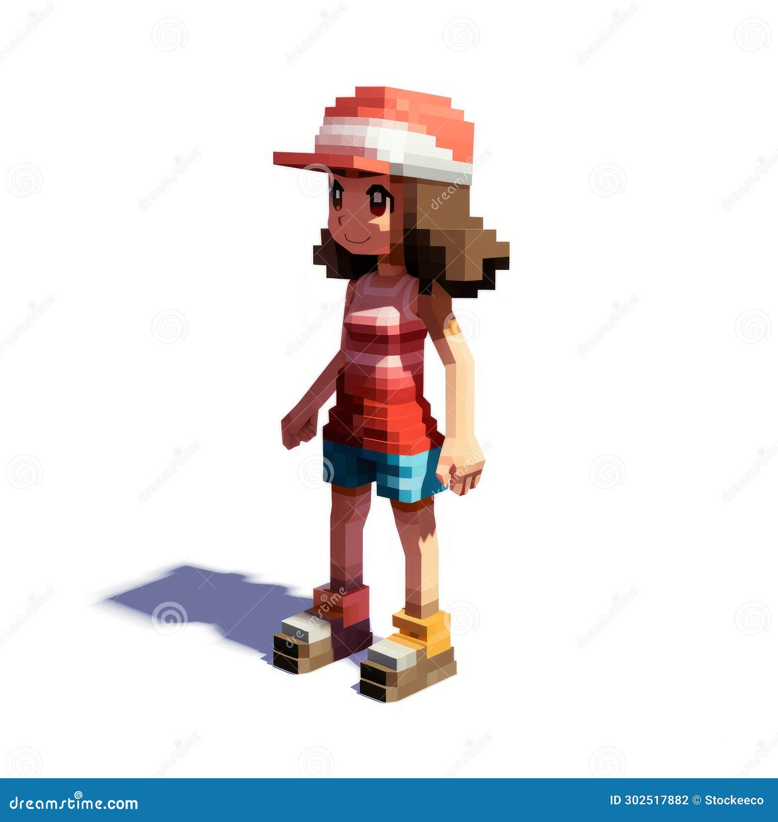 3d Photorealistic Rendering of Emily in Red Pixel Outfit with Hat Stock ...