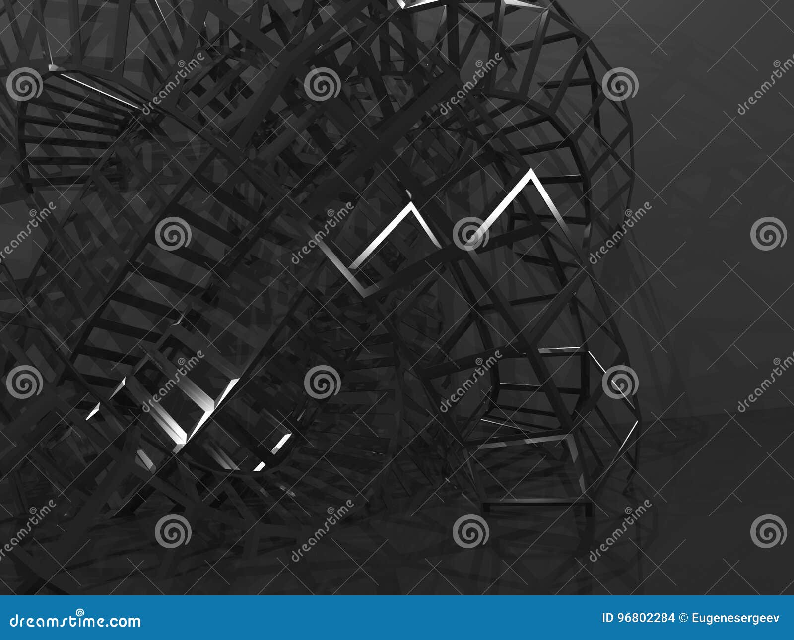 3d Physical Wire-frame Structure in Dark Room Stock Illustration ...