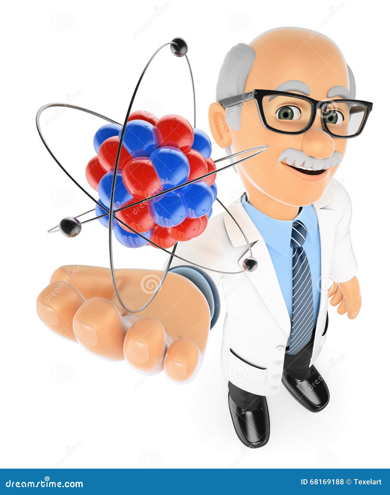 3D Physics Teacher with an Atom Stock Illustration - Illustration of ...