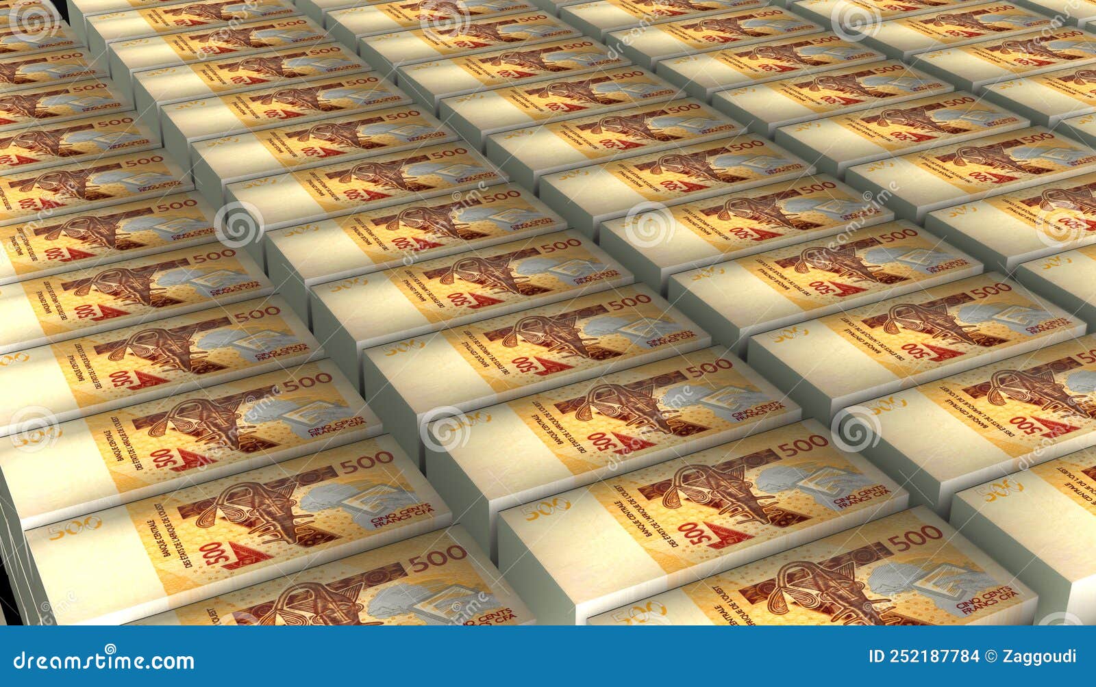 3D Pile of Central African 500 CFA Money Banknote Stock Illustration ...