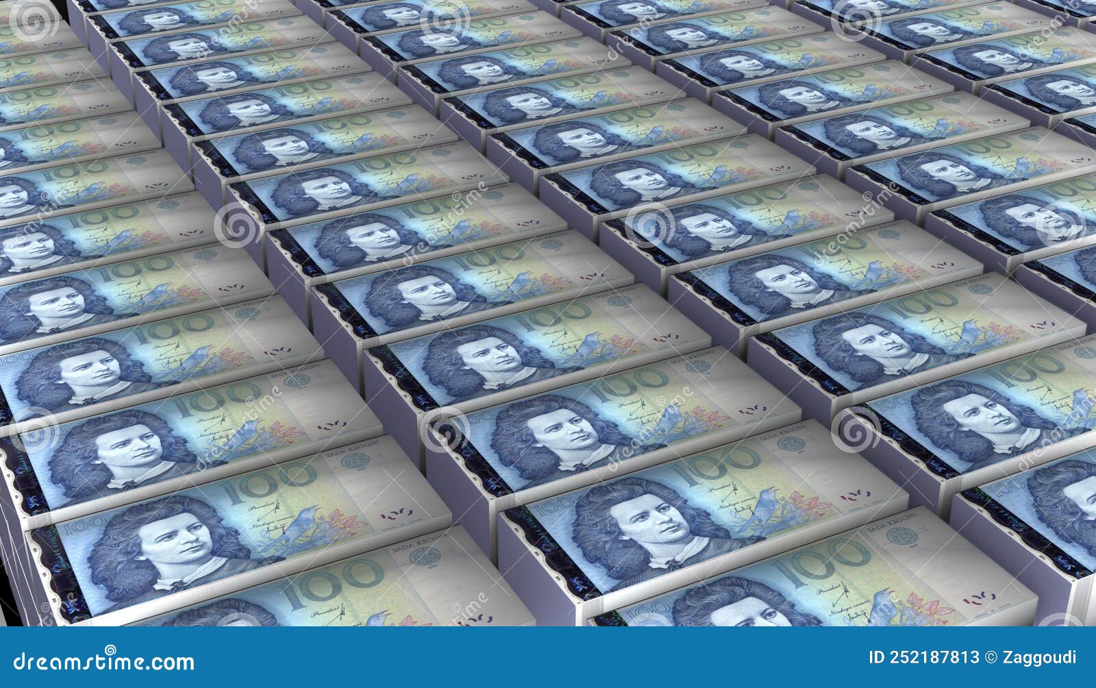 3D Pile of Estonia 100 Krooni Money Banknote Stock Illustration ...