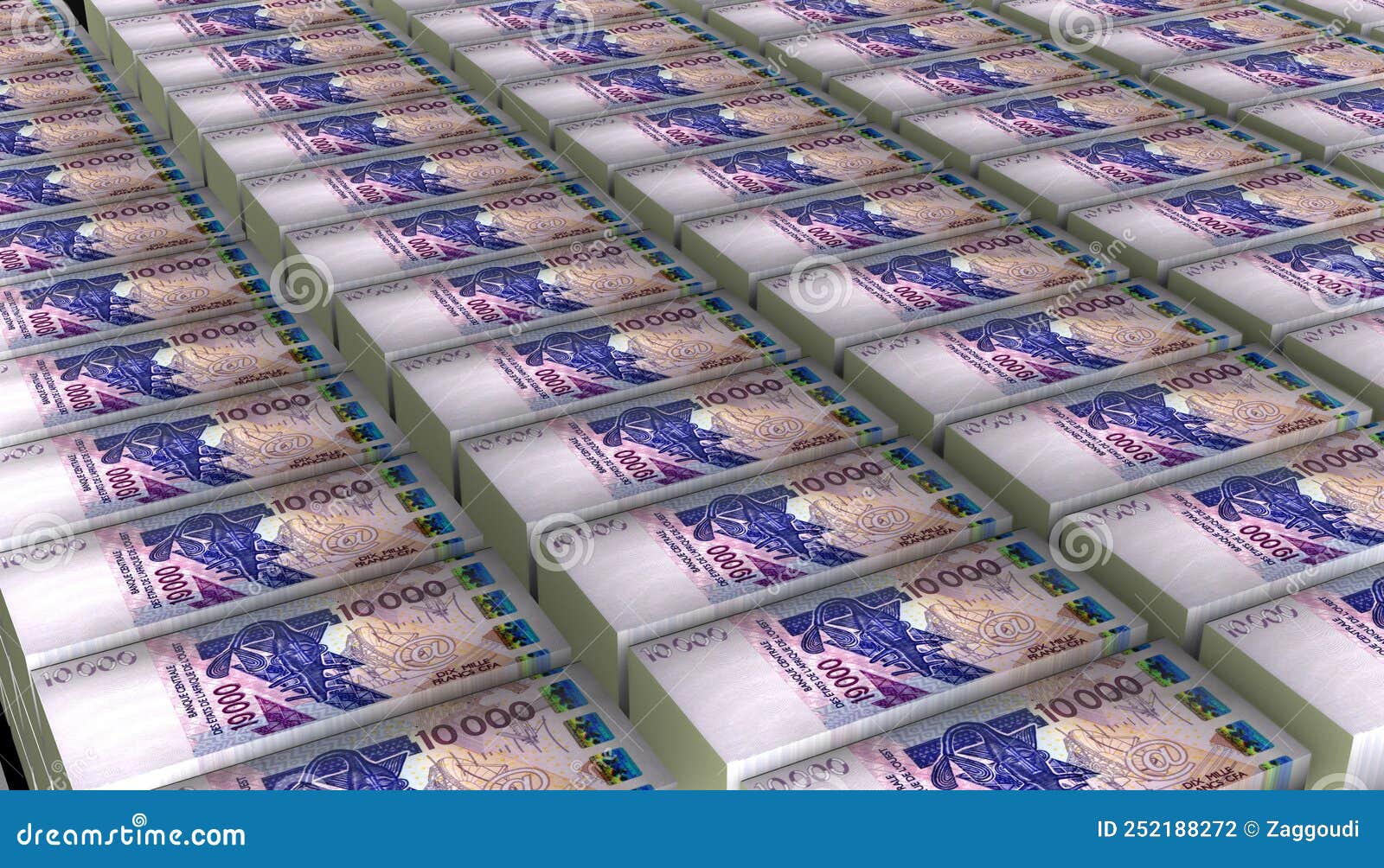3D Pile of Niger 10000 Francs Money Banknote Stock Illustration ...