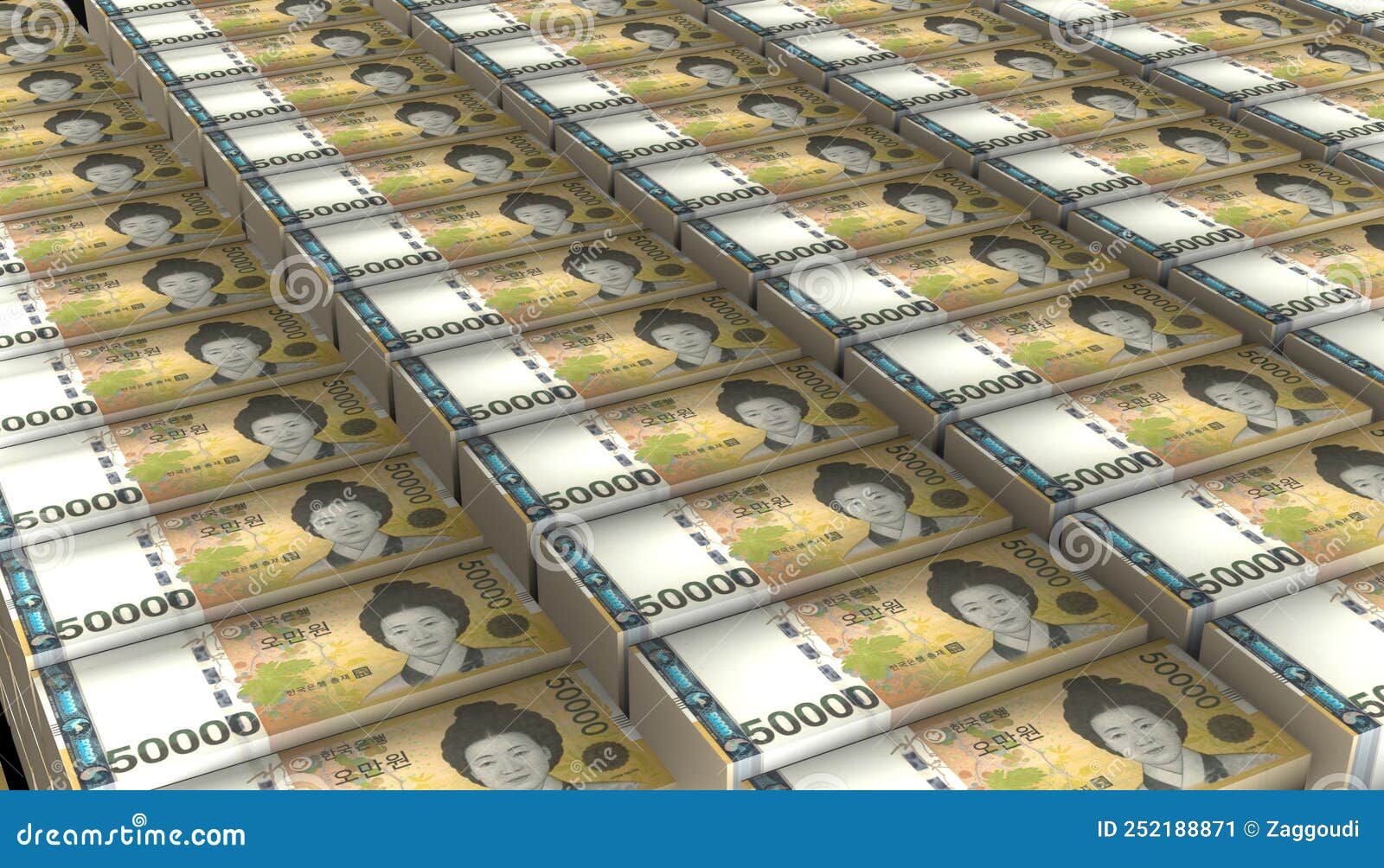 3D Pile of South Korea 50000 Won Money Banknote Stock Illustration ...
