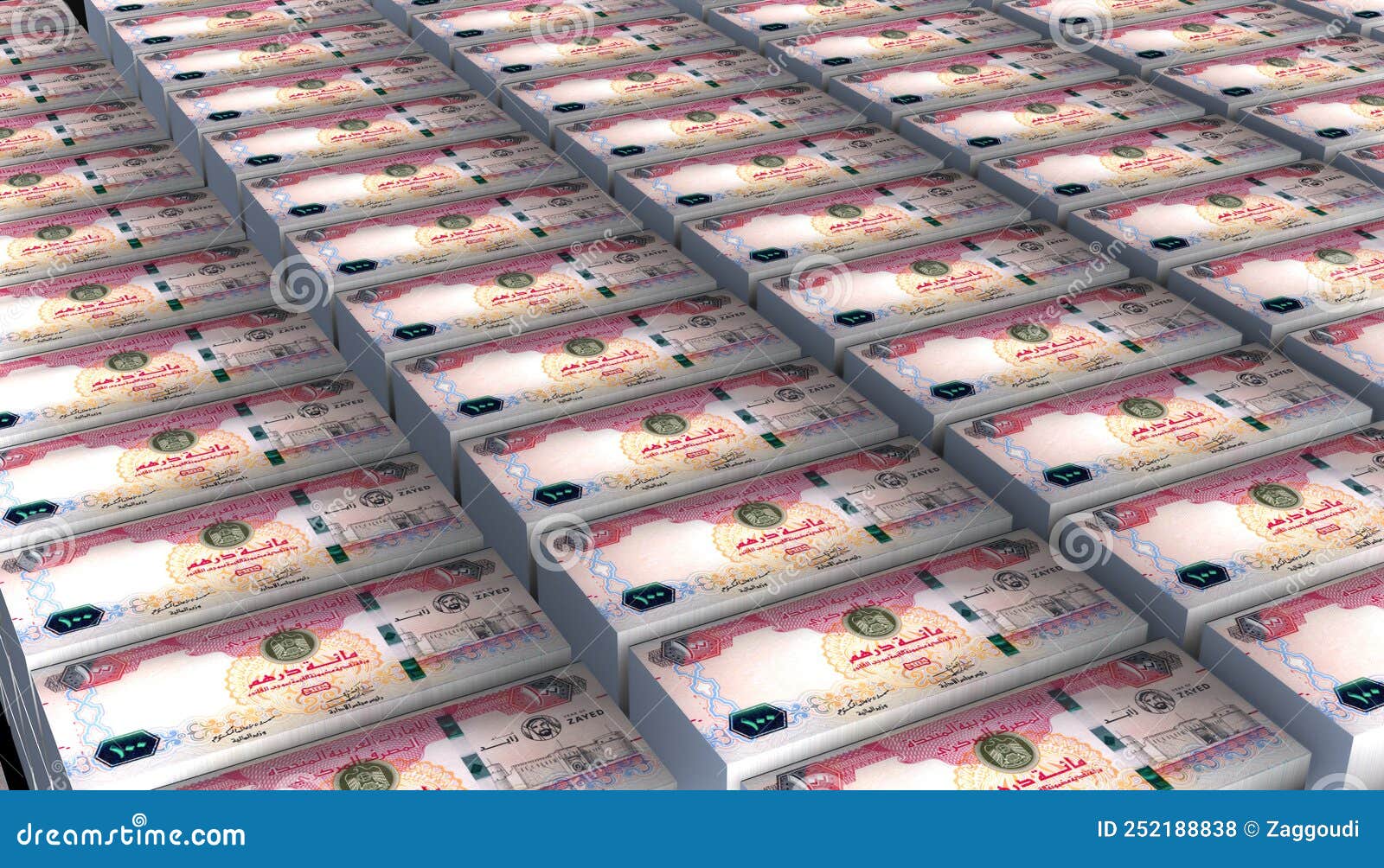 3D Pile of United Arab Emirates 100 Dirham Money Banknote Stock ...