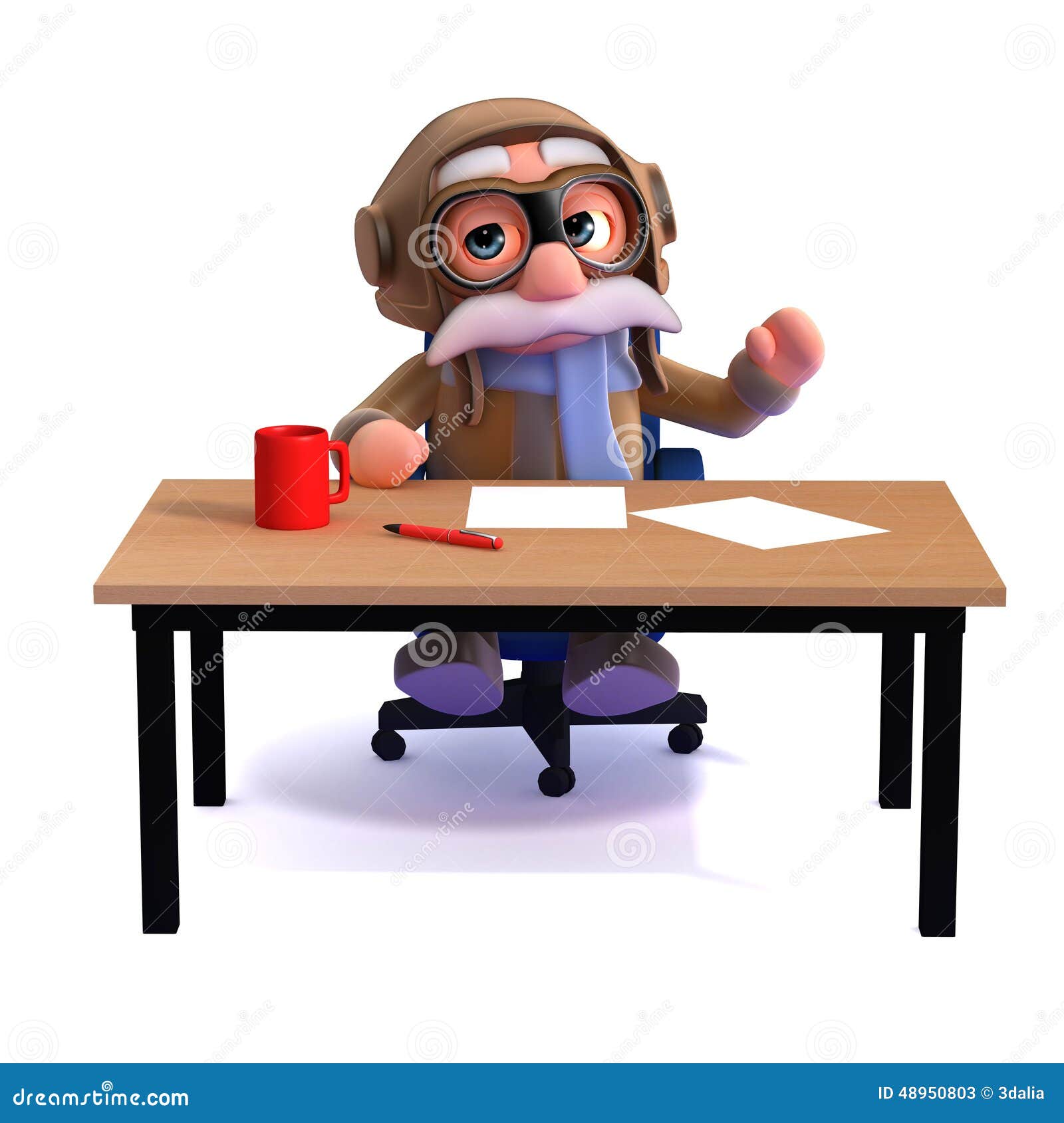 3d Pilot Waving at His Desk Stock Illustration - Illustration of ...