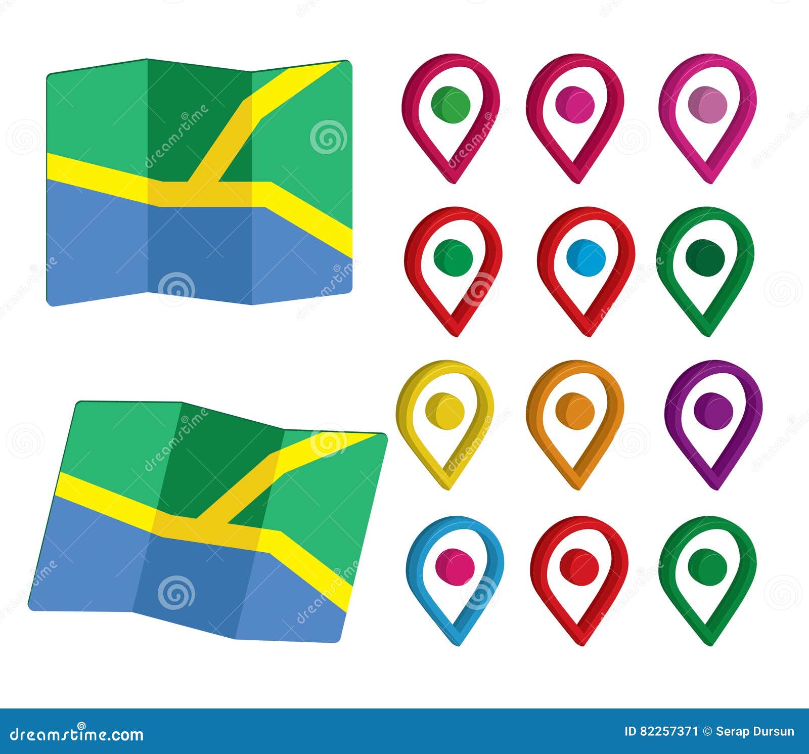 3D Pin Icon Set with Maps stock vector. Illustration of button - 82257371