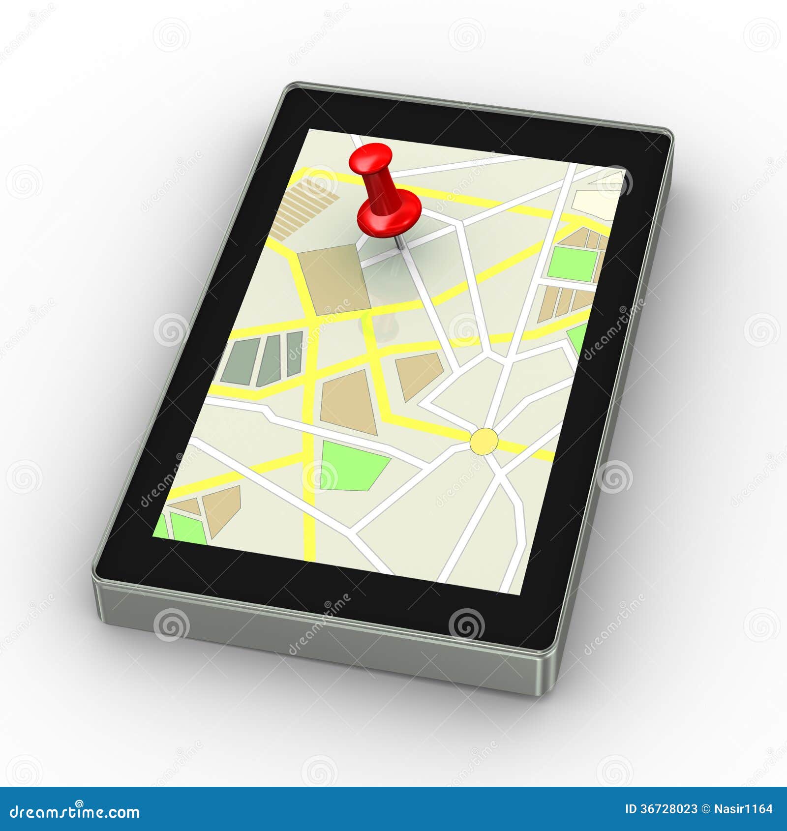 3d Pin Stuck on Gps Map Tablet Stock Illustration - Illustration of ...
