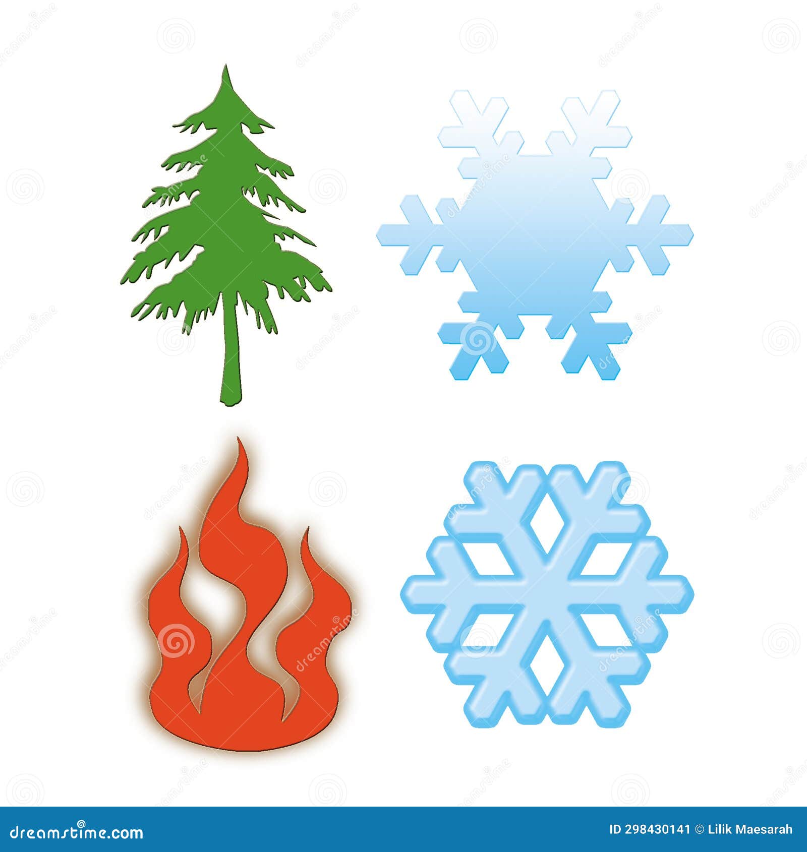 The 3D Pine Tree, Snow, and Fire Icon are Created in One Bounding Box ...