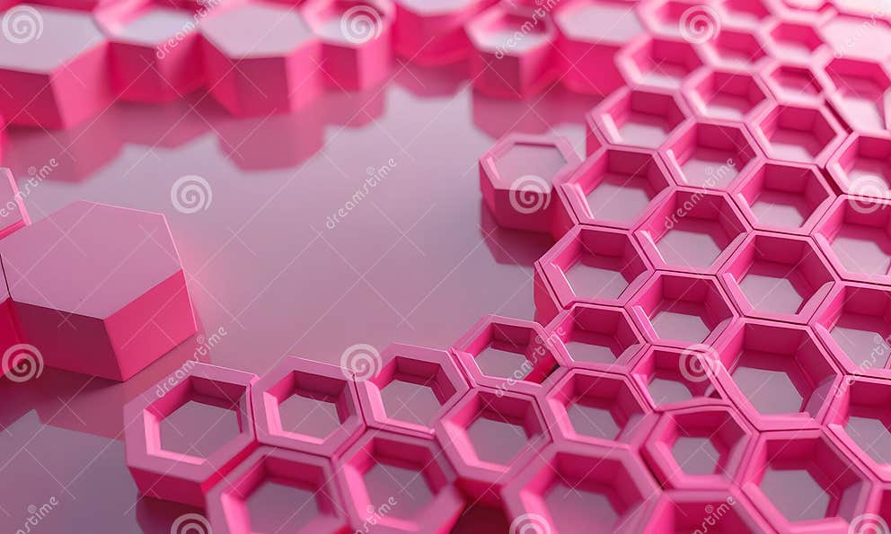 3D Pink Hexagonal Pattern, with Some Cubes and Hexagons, Creates ...
