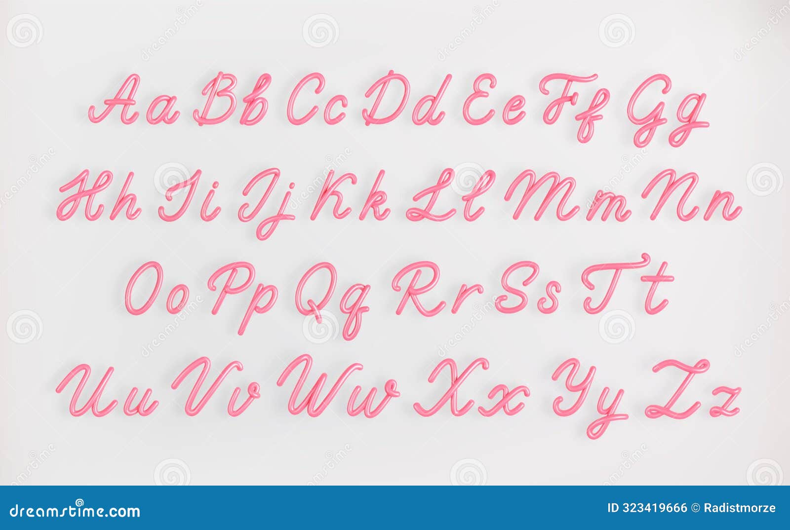 3D Pink Script Alphabet on Light Background. Cute Cursive Bubble Font ...