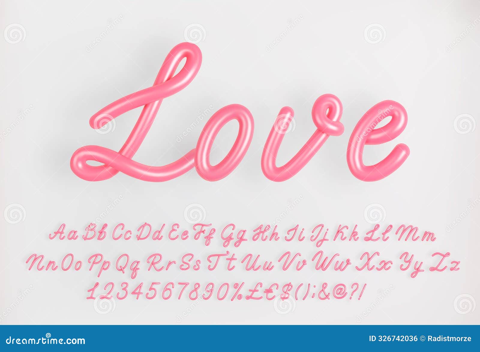3D Pink Script Alphabet with Numbers on Light Background. Cute Cursive ...