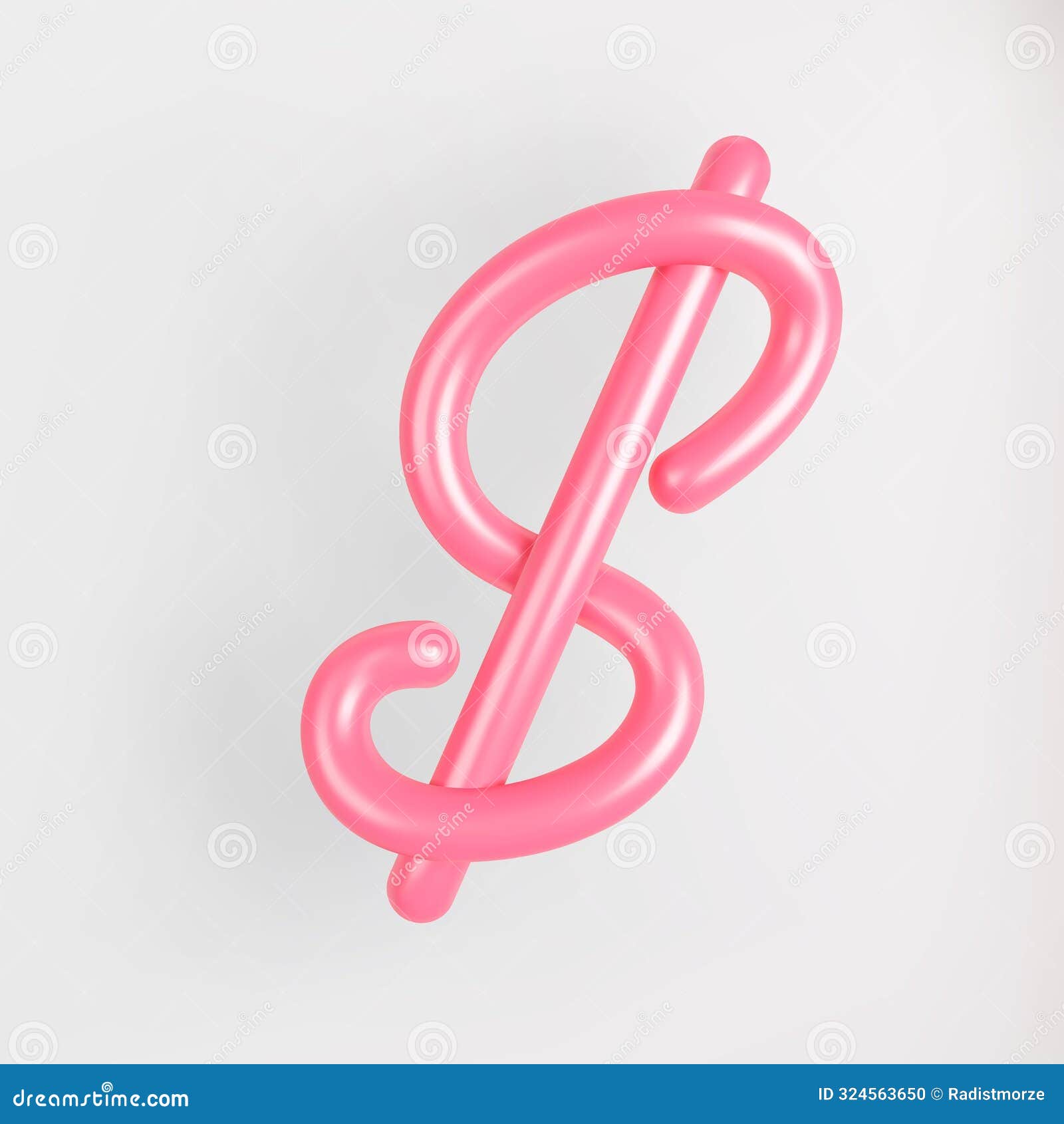 3D Pink Script Dollar Sign on Light Background. Cute Cursive Bubble ...
