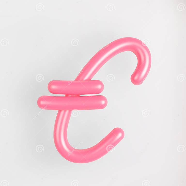 3D Pink Script Euro Sign on Light Background. Cute Cursive Bubble ...