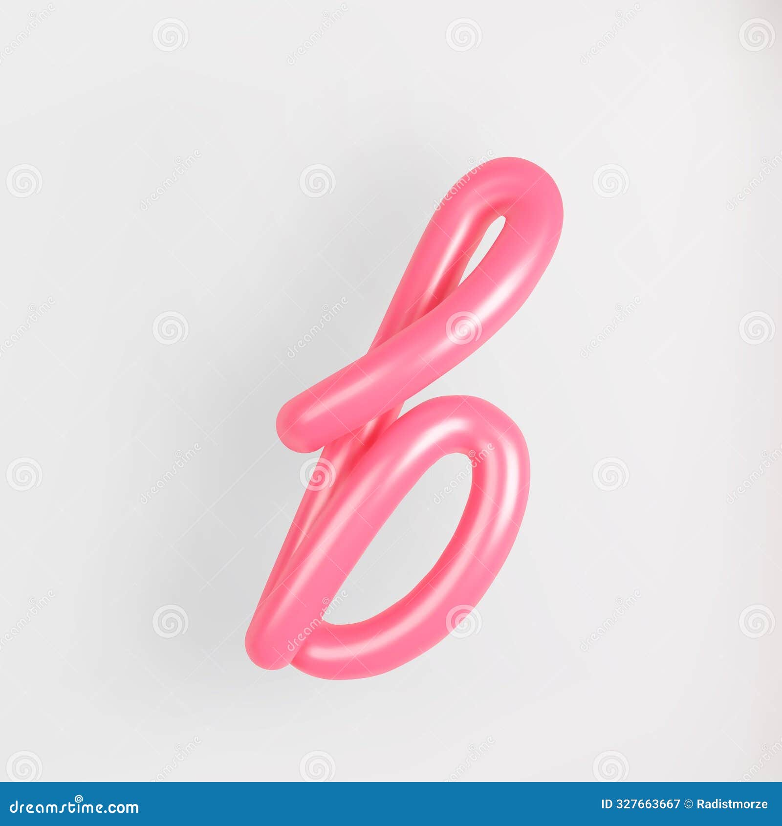 3D Pink Script Lowercase Letter B on Light Background. Cute Cursive ...