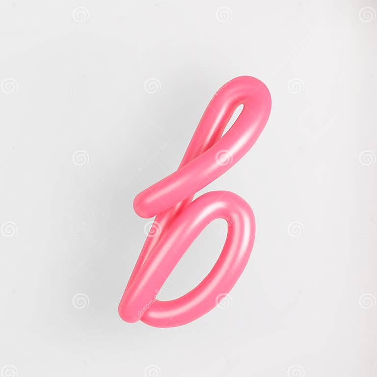 3D Pink Script Lowercase Letter B on Light Background. Cute Cursive ...
