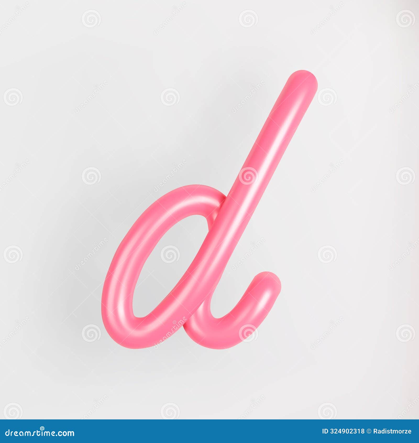 3D Pink Script Lowercase Letter D on Light Background. Cute Cursive ...