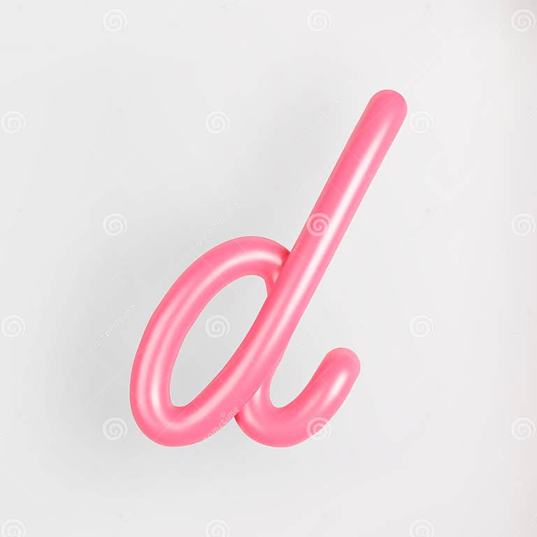3D Pink Script Lowercase Letter D on Light Background. Cute Cursive Bubble Typography Symbol ...