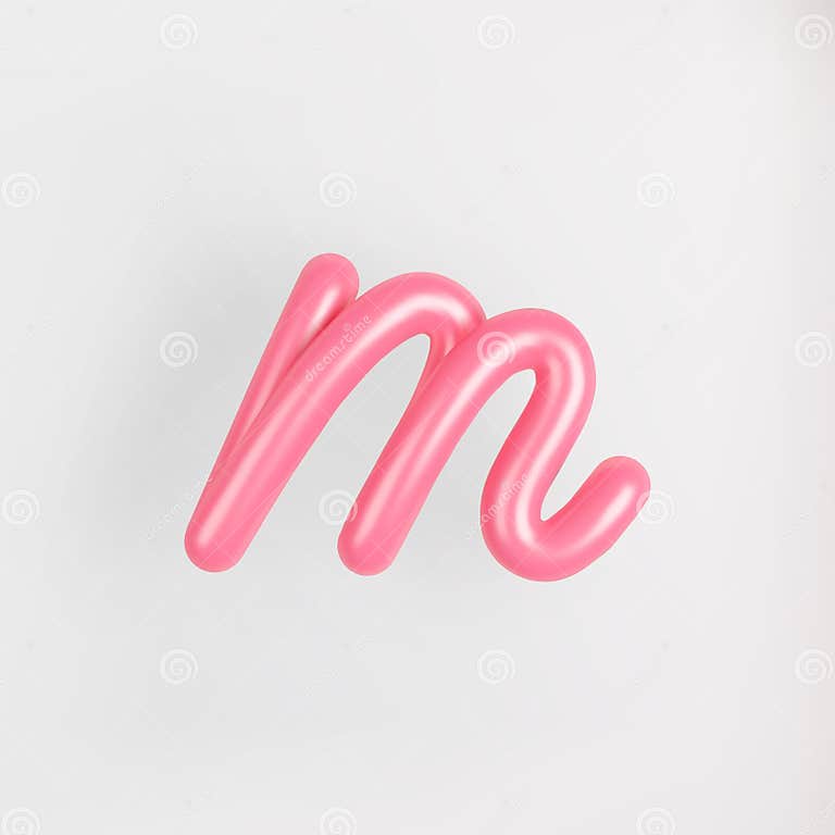 3D Pink Script Lowercase Letter M on Light Background. Cute Cursive ...