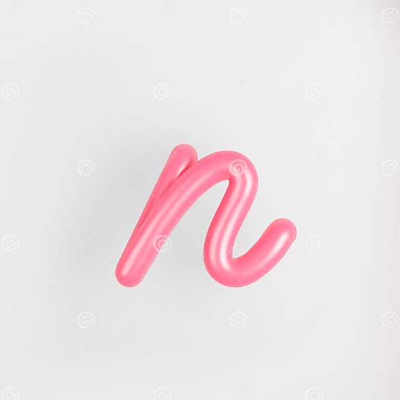 3D Pink Script Lowercase Letter N on Light Background. Cute Cursive ...