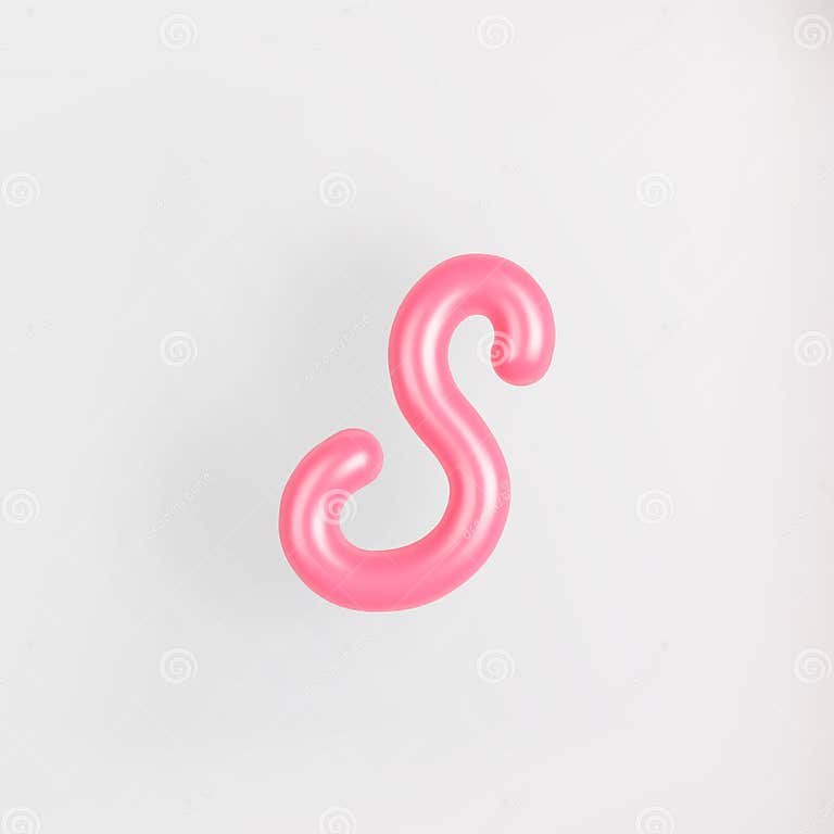3D Pink Script Lowercase Letter S on Light Background. Cute Cursive ...