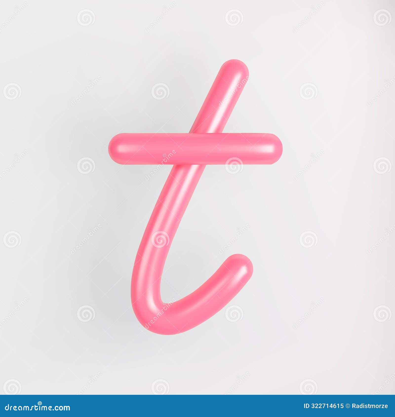 3D Pink Script Lowercase Letter T on Light Background. Cute Cursive ...