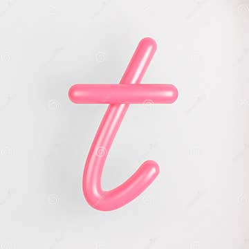 3D Pink Script Lowercase Letter T on Light Background. Cute Cursive ...