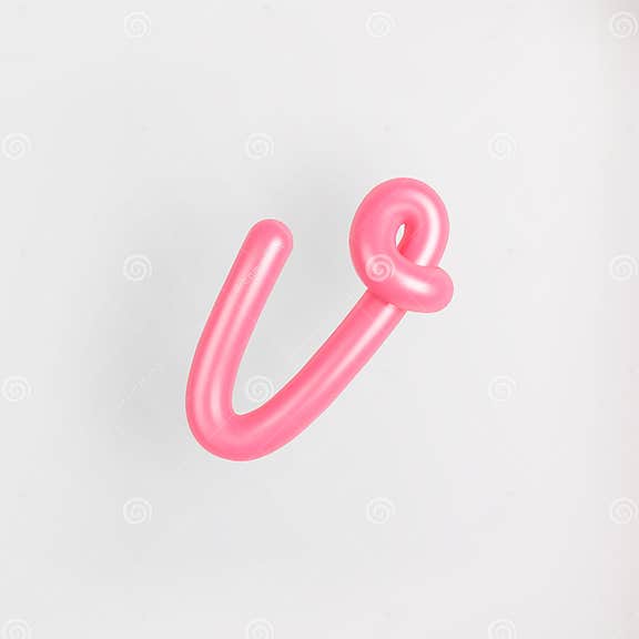 3D Pink Script Lowercase Letter V on Light Background. Cute Cursive Bubble Typography Symbol ...