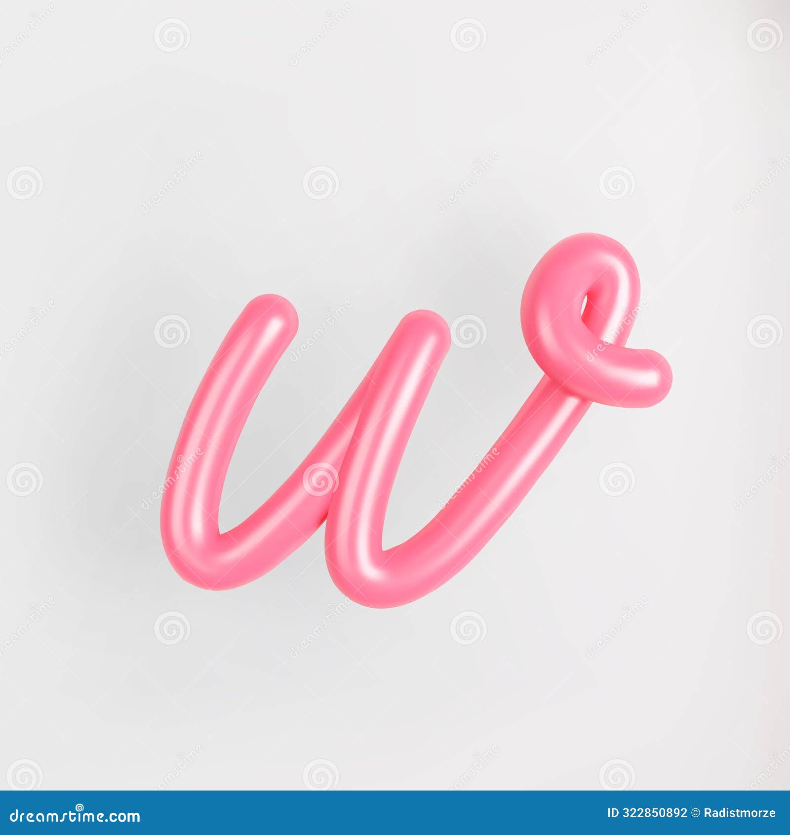 3D Pink Script Lowercase Letter W on Light Background. Cute Cursive ...