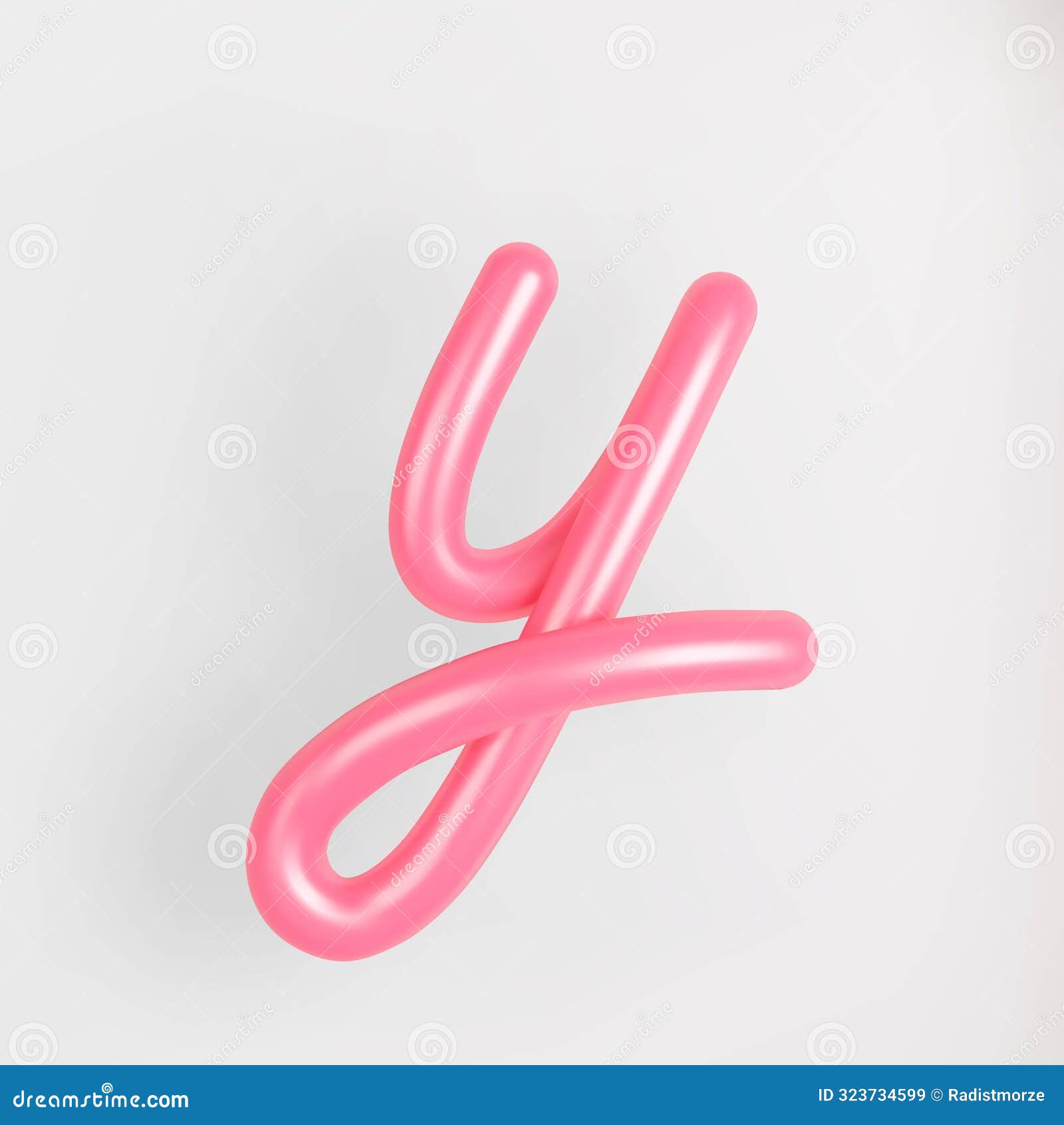 3D Pink Script Lowercase Letter Y on Light Background. Cute Cursive ...